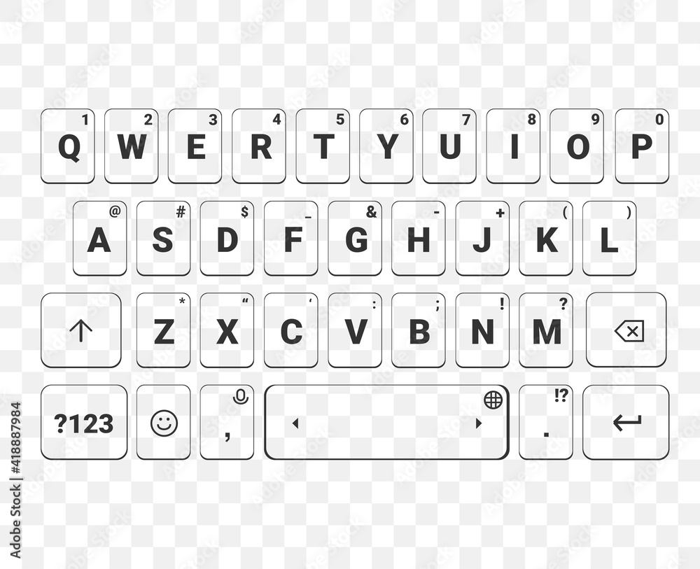Mobile phone keypad. Screen smartphone keyboard. Alphabet buttons ...