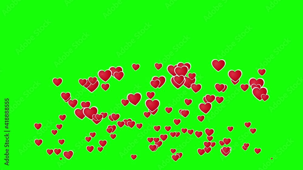 Flying hearts animation on green screen. 4K hearts 2D animation Stock ...