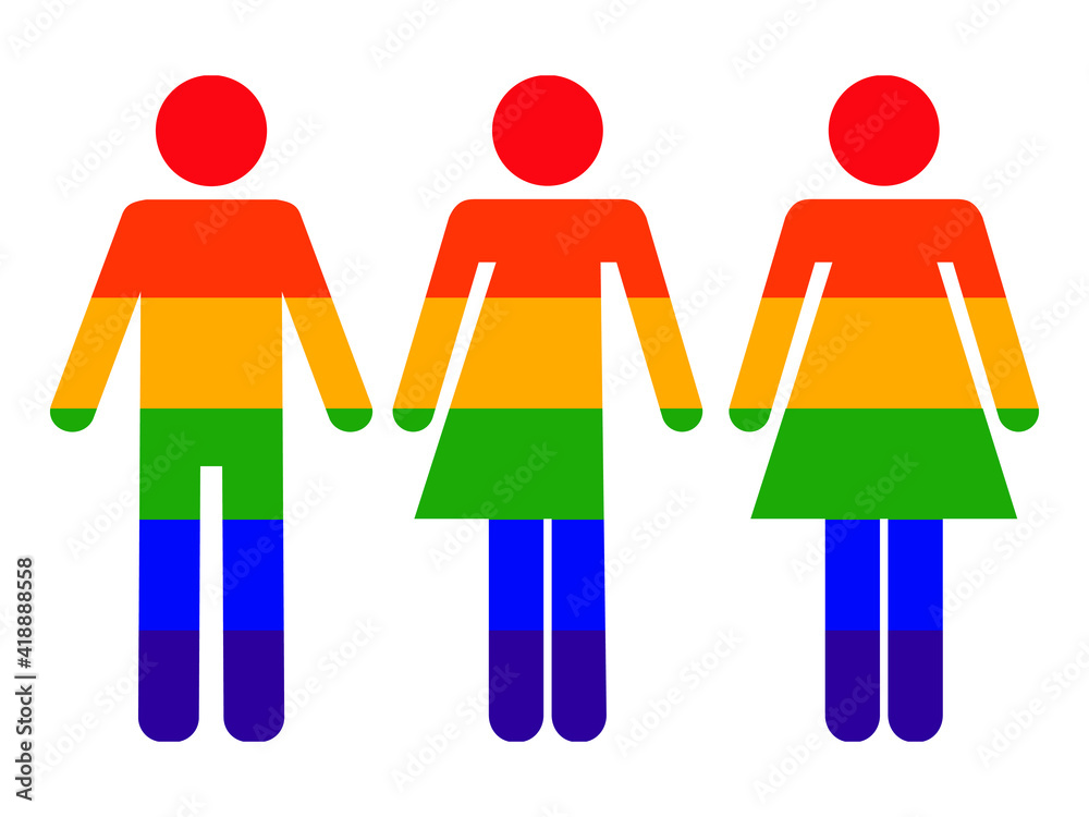 LGBTQ+ icon. Three rainbow colored gender icons,illustrating the LGBTQ+ ...