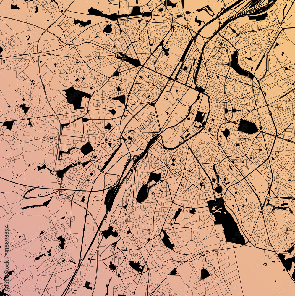 Brussels, Belgium (BEL) - Urban vector city map with parks, rail and ...
