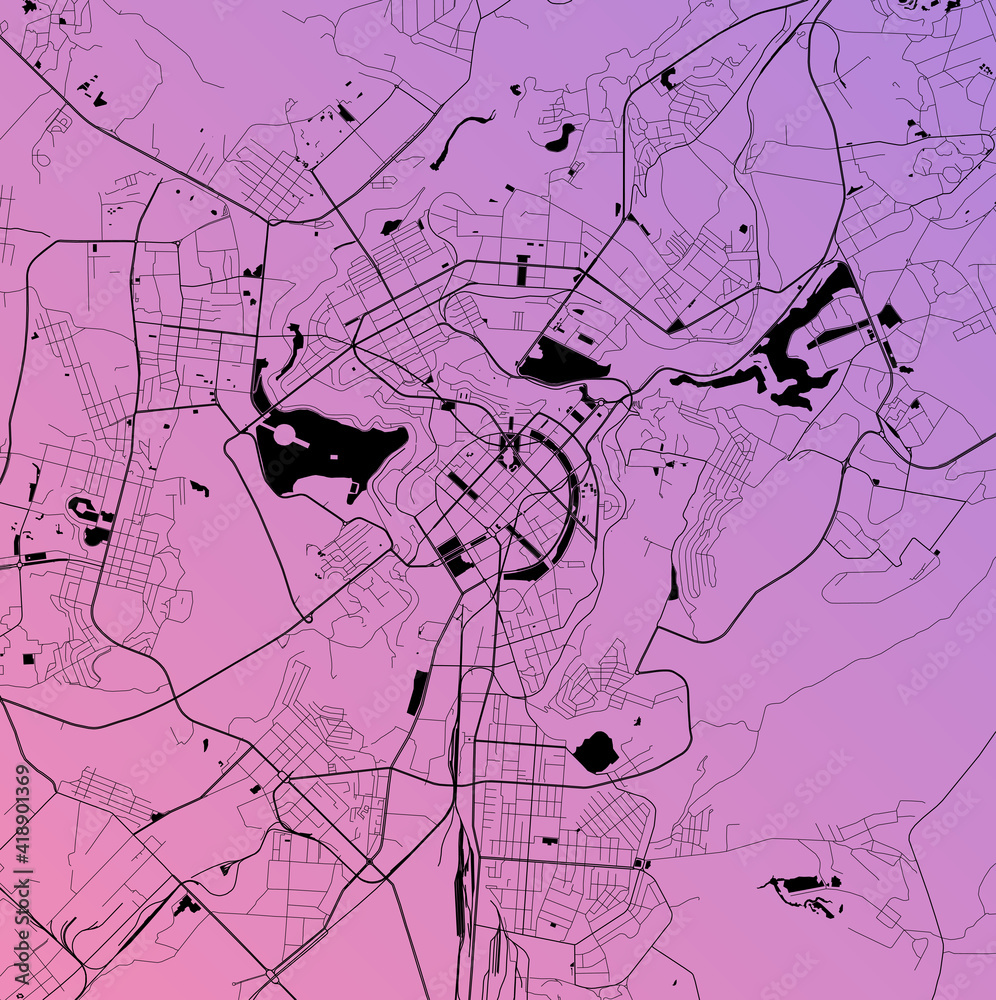 Yerevan, Erevan, Armenia (ARM) - Urban vector city map with parks, rail ...