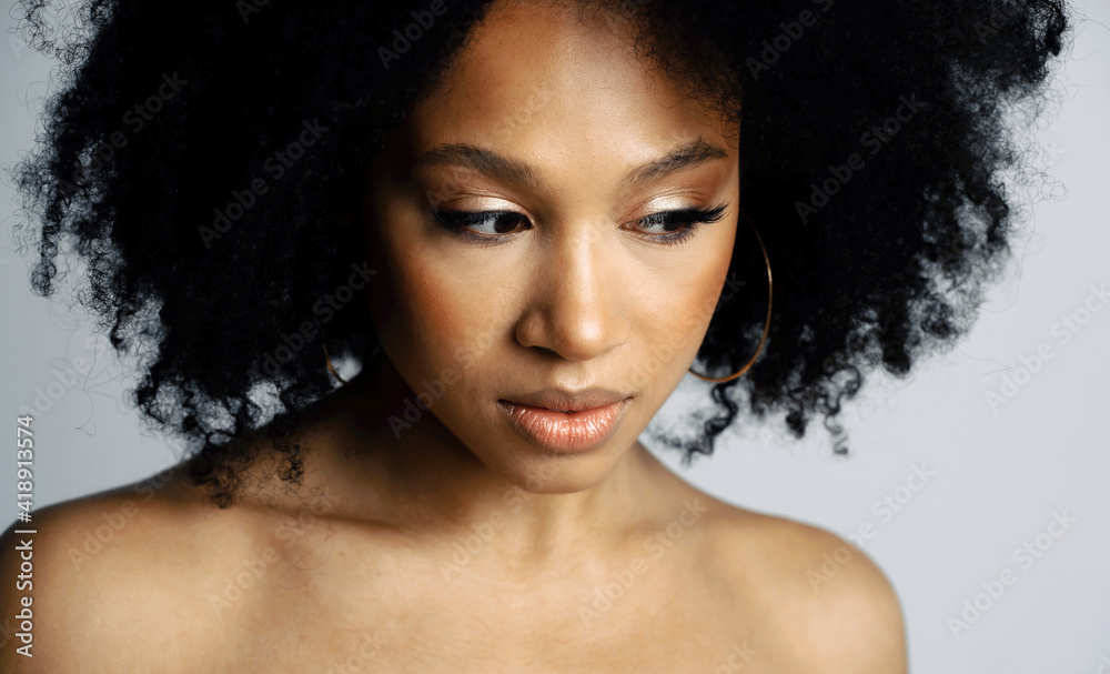 Clean, healthy, smooth facial skin. Portrait of a young female model of ...