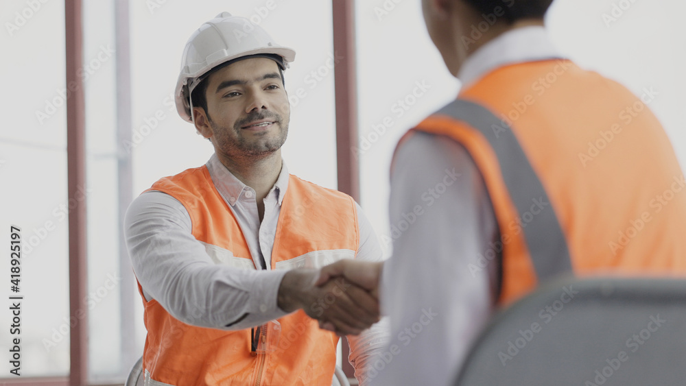 Workers team meeting planning construction. Work collaboration for ...