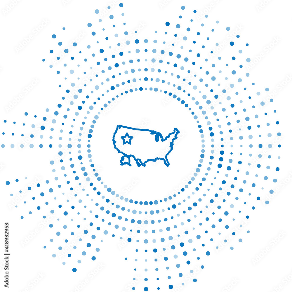 Blue line USA map icon isolated on white background. Map of the United ...