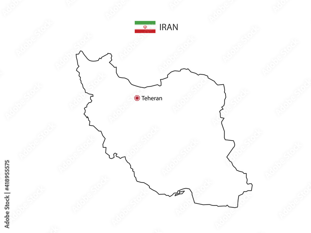 Hand draw thin black line vector of Iran Map with capital city Teheran ...