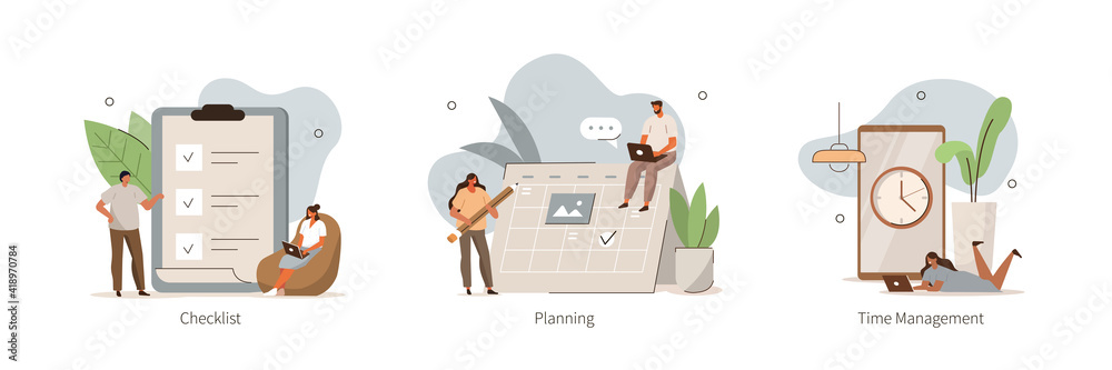 People Characters Planning Schedule, Managing Work Time and Filling To ...