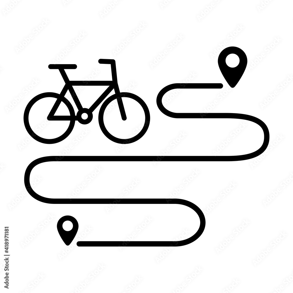 Cycling route map icon in thin outline style. Sport bicycle race tour ...