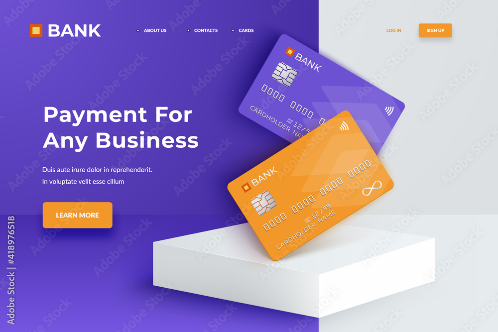 Vetor de Bank cards on a square white podium. Realistic mockup credit ...