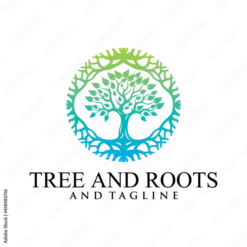 Root Of The Tree logo illustration. Vector silhouette of a tree ...