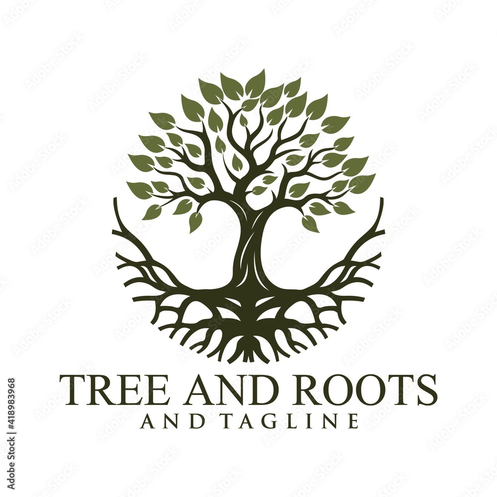 Root Of The Tree logo illustration. Vector silhouette of a tree ...