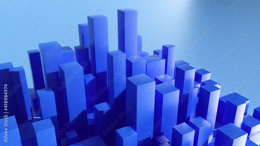 Blue 3d render prisms abstract background. Square tridimensional prisms ...