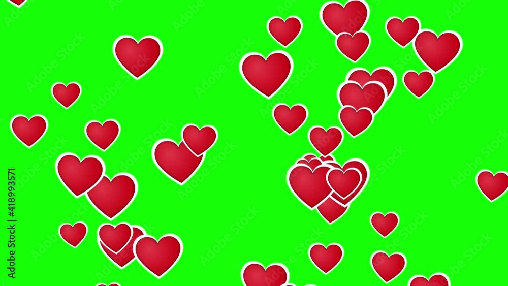 Flying hearts animation on green screen. 4K hearts 2D animation Stock Video | Adobe Stock