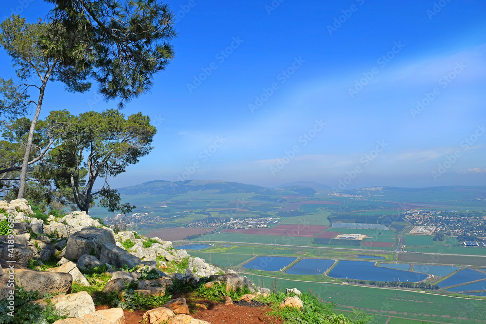nature view on Jezreel Valley ( Valley of Megiddo ) from Mount Gilboa ...
