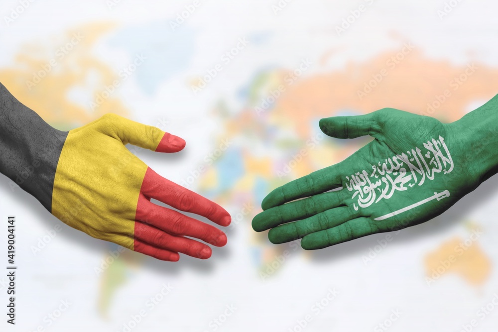 Belgium and Saudi Arabia - Flag handshake symbolizing partnership and ...