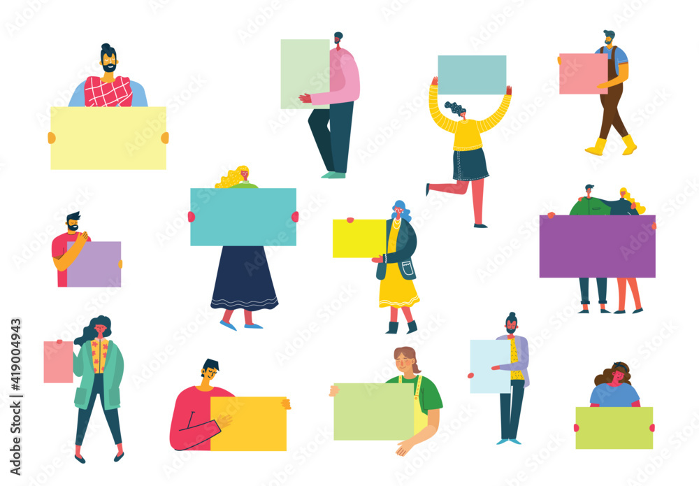 Vector illustration of people with banner for use in advertising ...