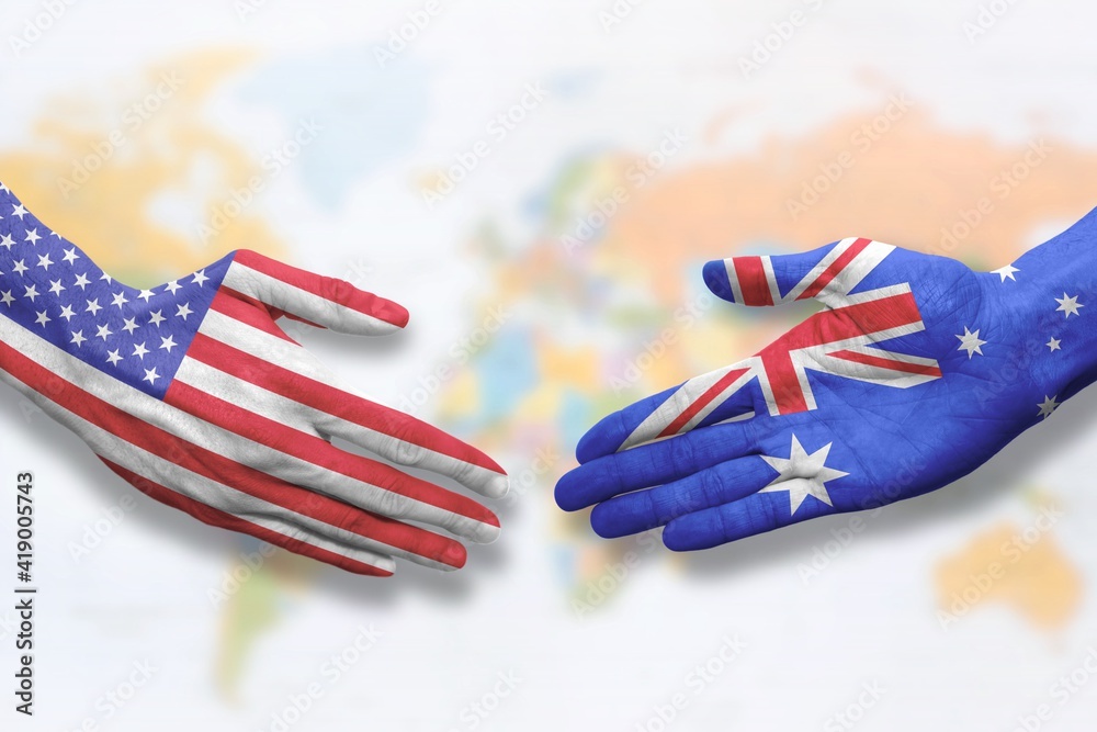 Australia and USA - Flag handshake symbolizing partnership and ...