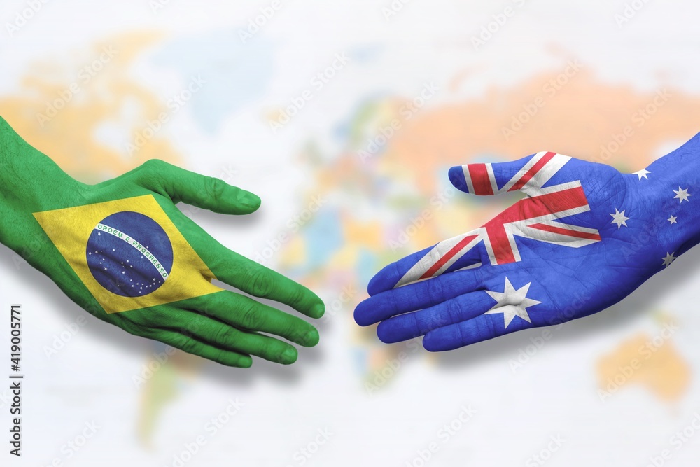 Foto de Australia and Brazil - Flag handshake symbolizing partnership ...