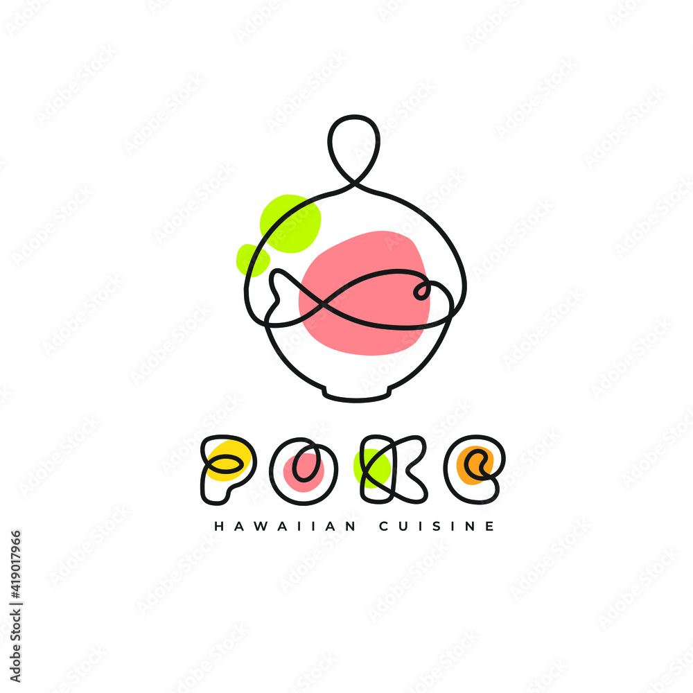 Poke Bowl Hawaiian Cuisine Artisanal Logo. Plate with Fish Healthy Food ...