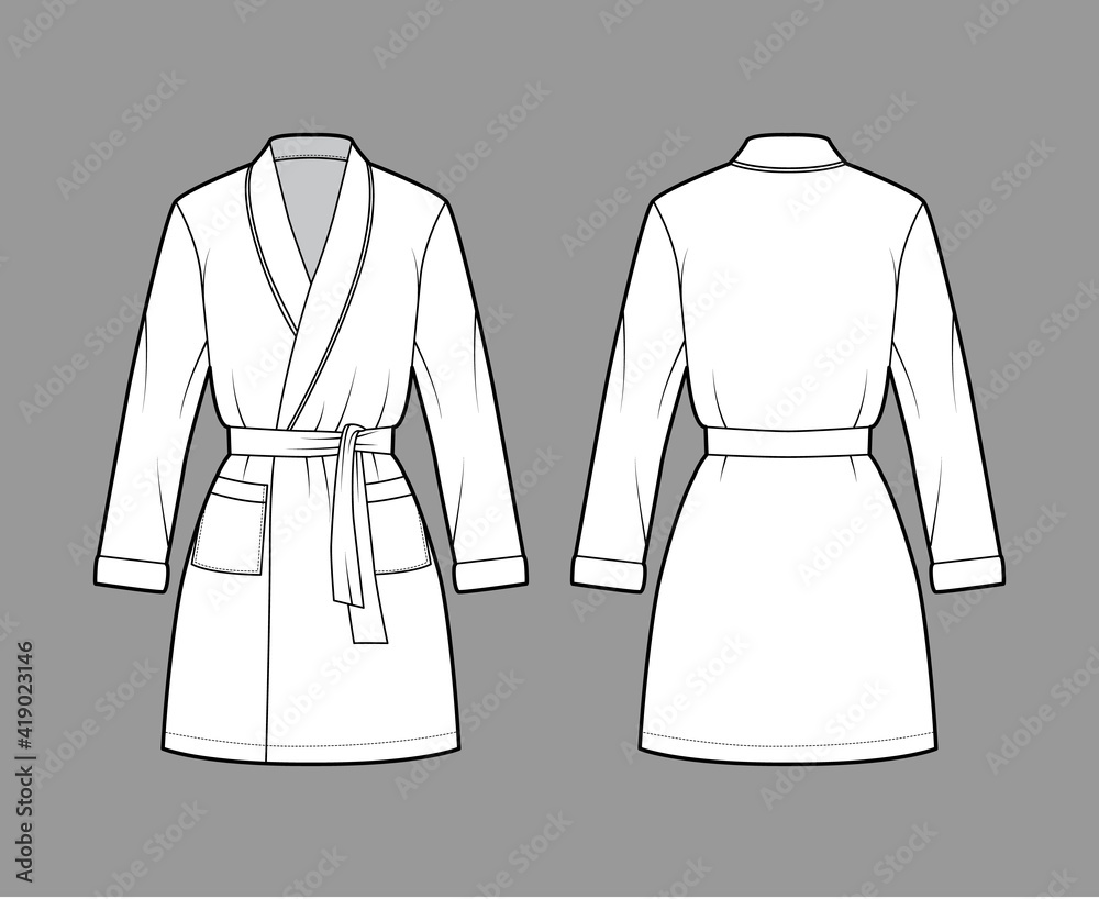 Bathrobe Dressing gown technical fashion illustration with wrap opening ...