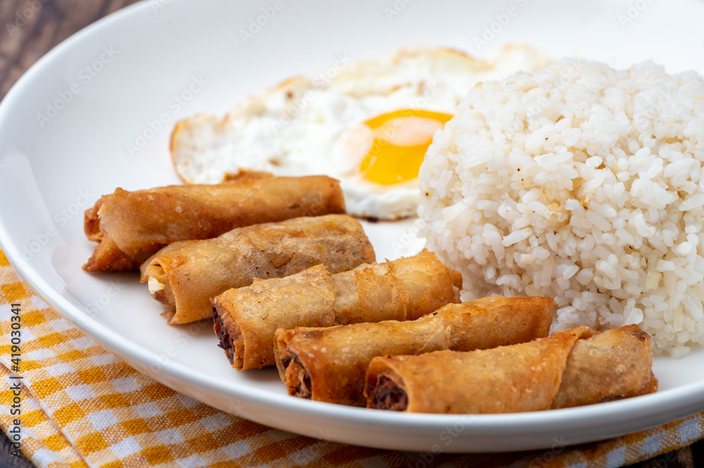Shanghaisilog (side shot without cutlery)- is a famous Filipino meal ...