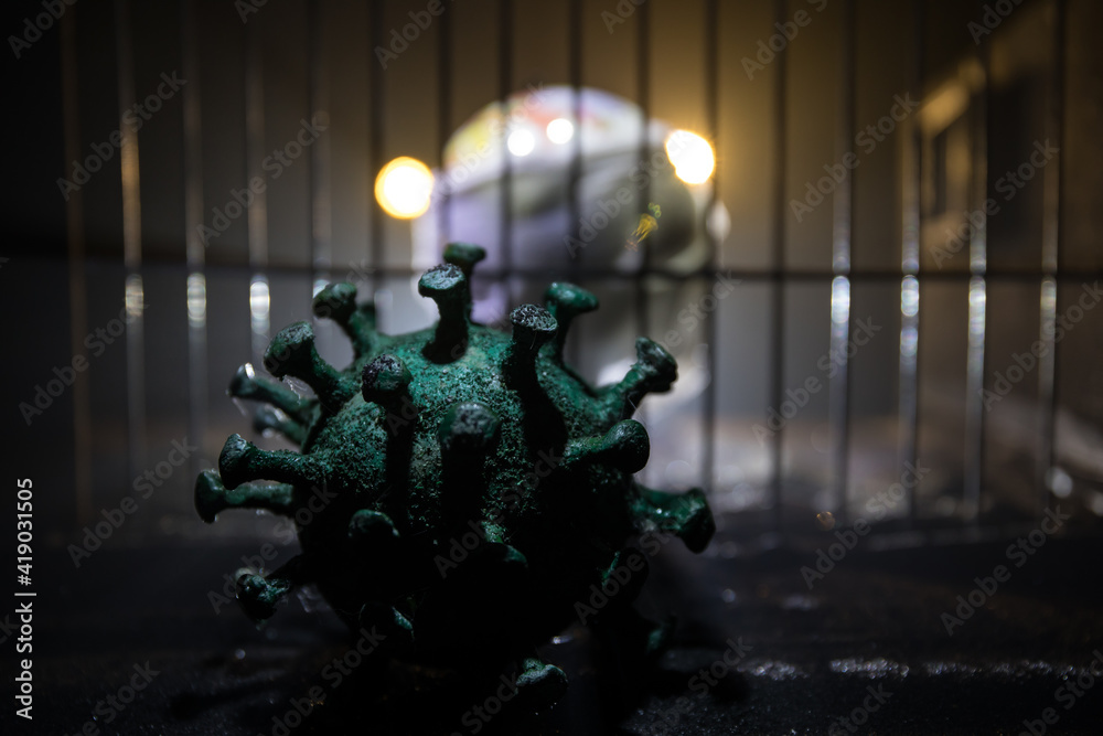 Prison or jail cell wall with window with bars, exterior perspective ...