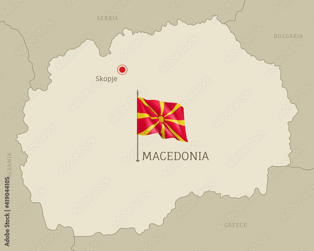 Highly detailed map of Macedonia territory borders, South European ...