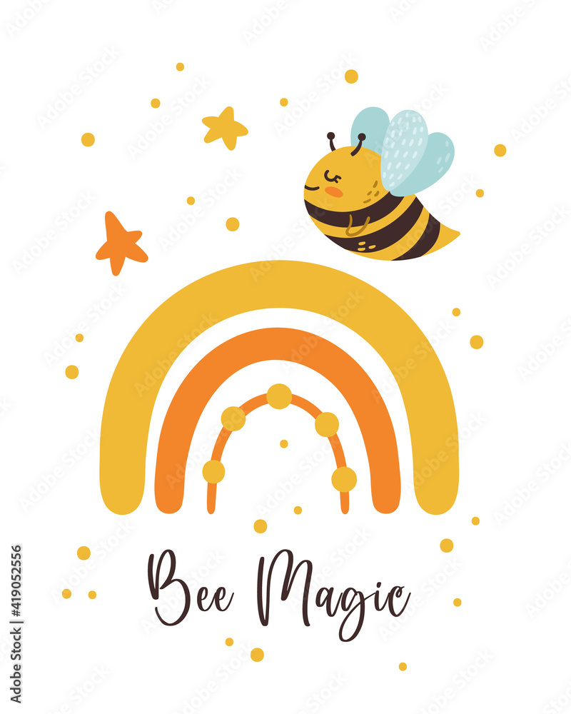 Honey Bee nursery poster, kids bumblebee pre-made card or printable ...