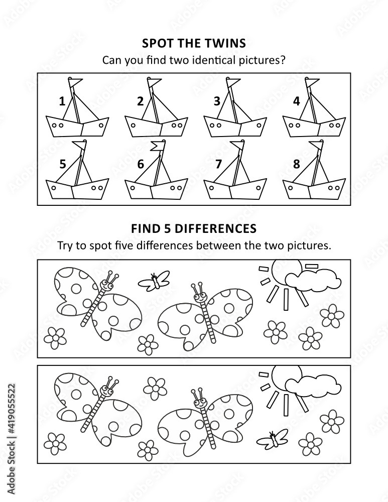 Activity sheet for kids with two puzzles. Coloring page. Stock Vector ...