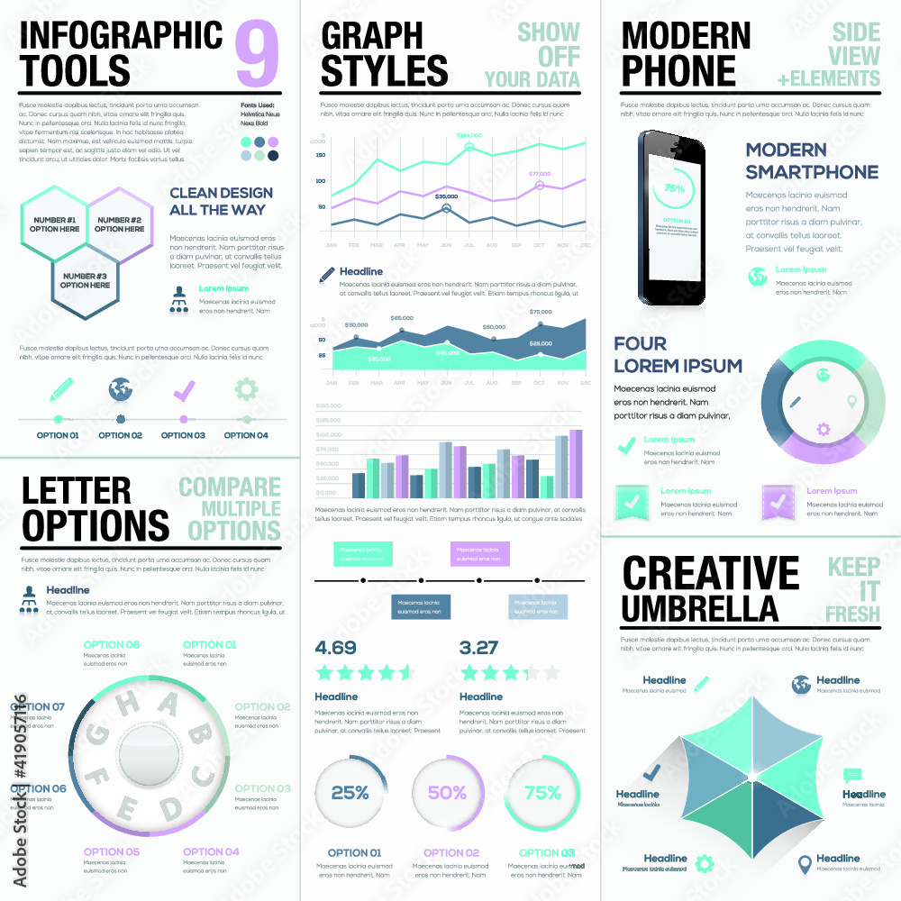 Bundle infographic UI, UX, KIT elements with charts, diagrams, workflow ...