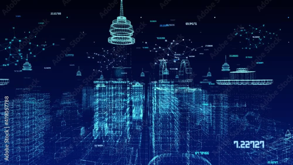 Futuristic Developed Smart City. Computer Network And Data Skyscrapers ...