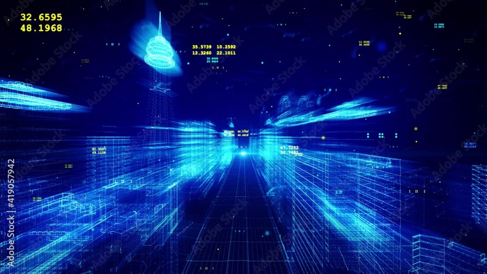 Abstract Visualization Of A Digital City Made Of Codes And Data Numbers ...