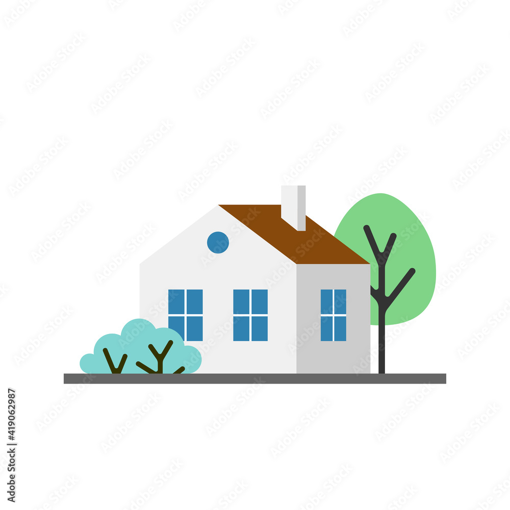 Small white house, isolated vector flat cartoon house. Cute children ...
