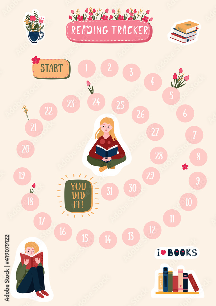 Habits Tracker for reading books on month. Daily planner for read books ...