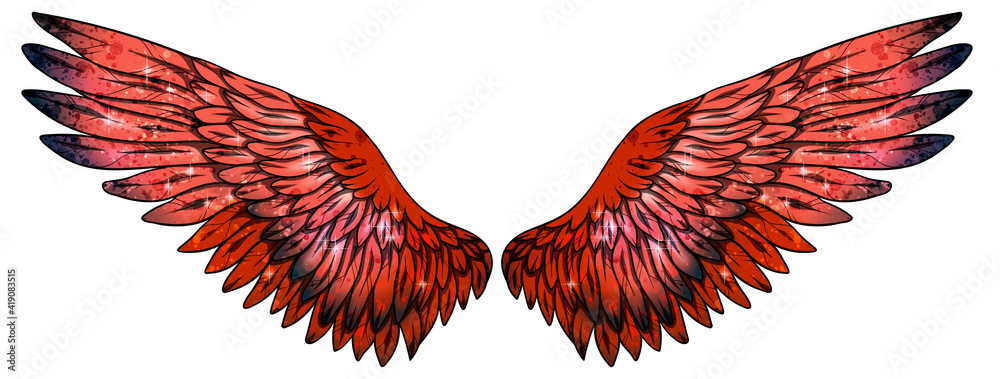 Beautiful magic bright red glittery wings Stock Illustration | Adobe Stock