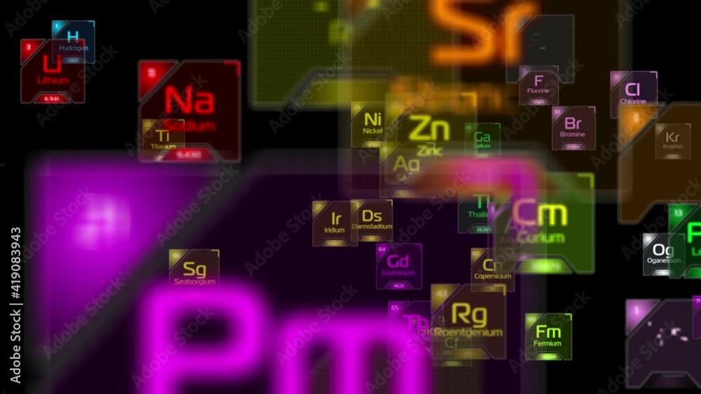 Moving multicolored chemical elements forming the Periodic table of the ...
