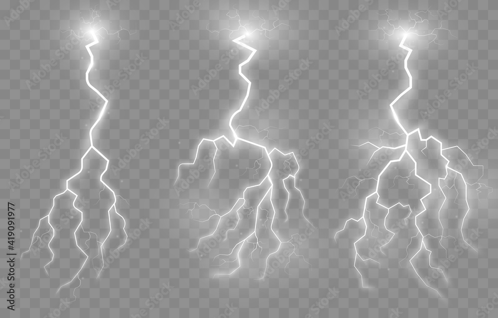Vector lightning, lightning png set, thunderstorm, lighting. Natural ...