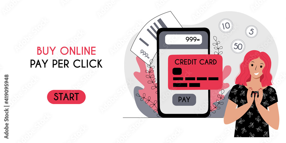 Online payment digital marketing concept. Horizontal banner header web ...