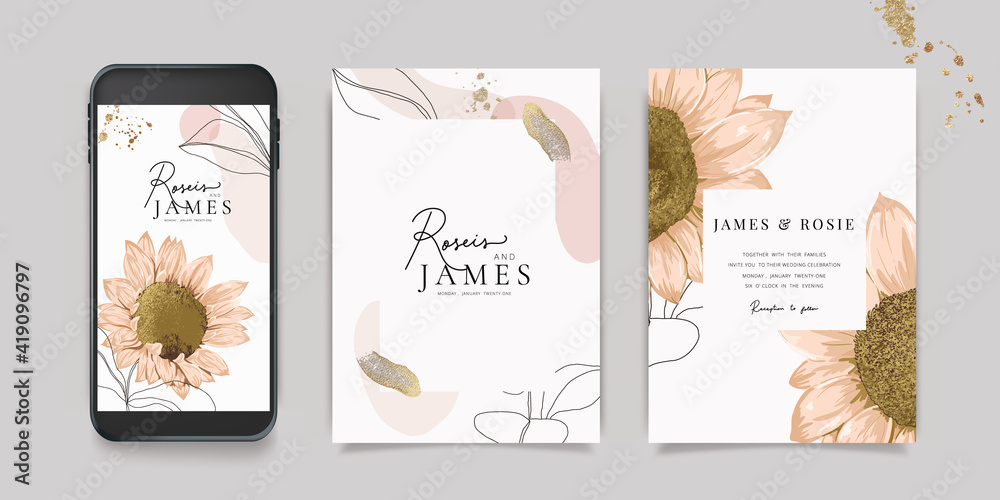 Luxury Pink Social Media, mobile Wedding invite frame templates. Vector ...