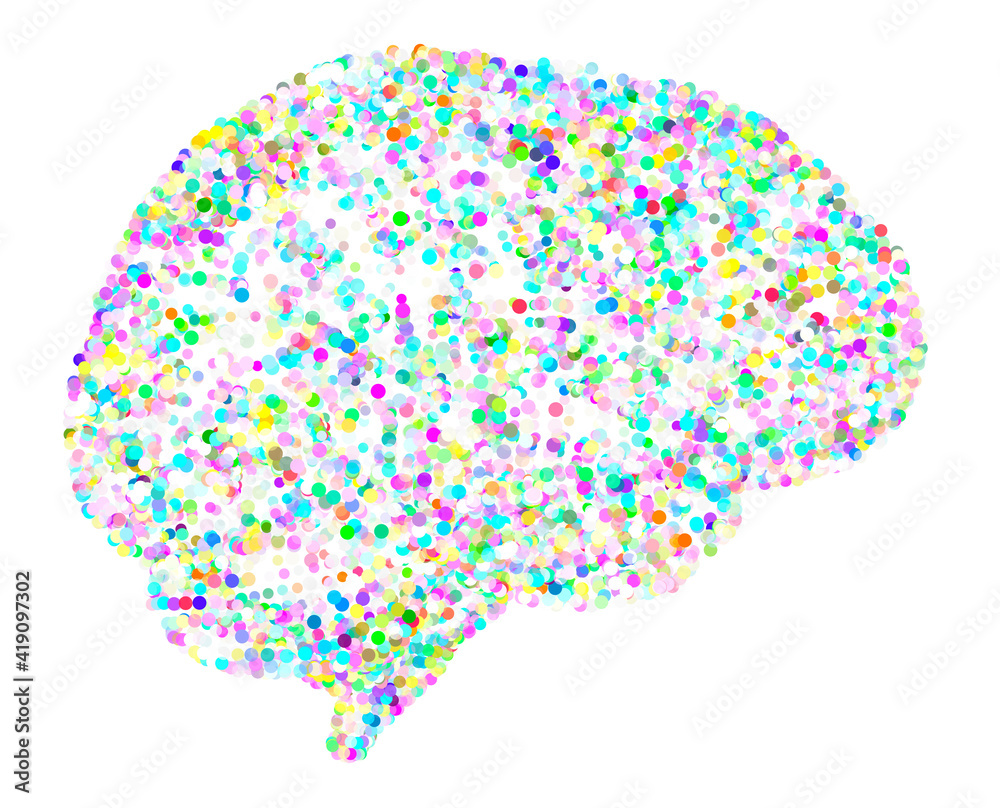 Stylized brain with dots. Ideas and thoughts, be creative. Multicolored ...
