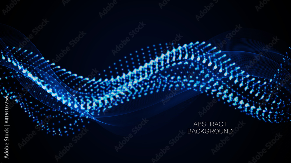 Abstract blue background. Big data. Abstract blue wave flow from ...