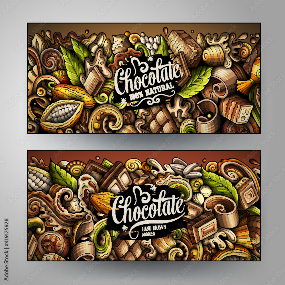 Cartoon cute colorful vector doodles Chocolate banners Stock Vector ...