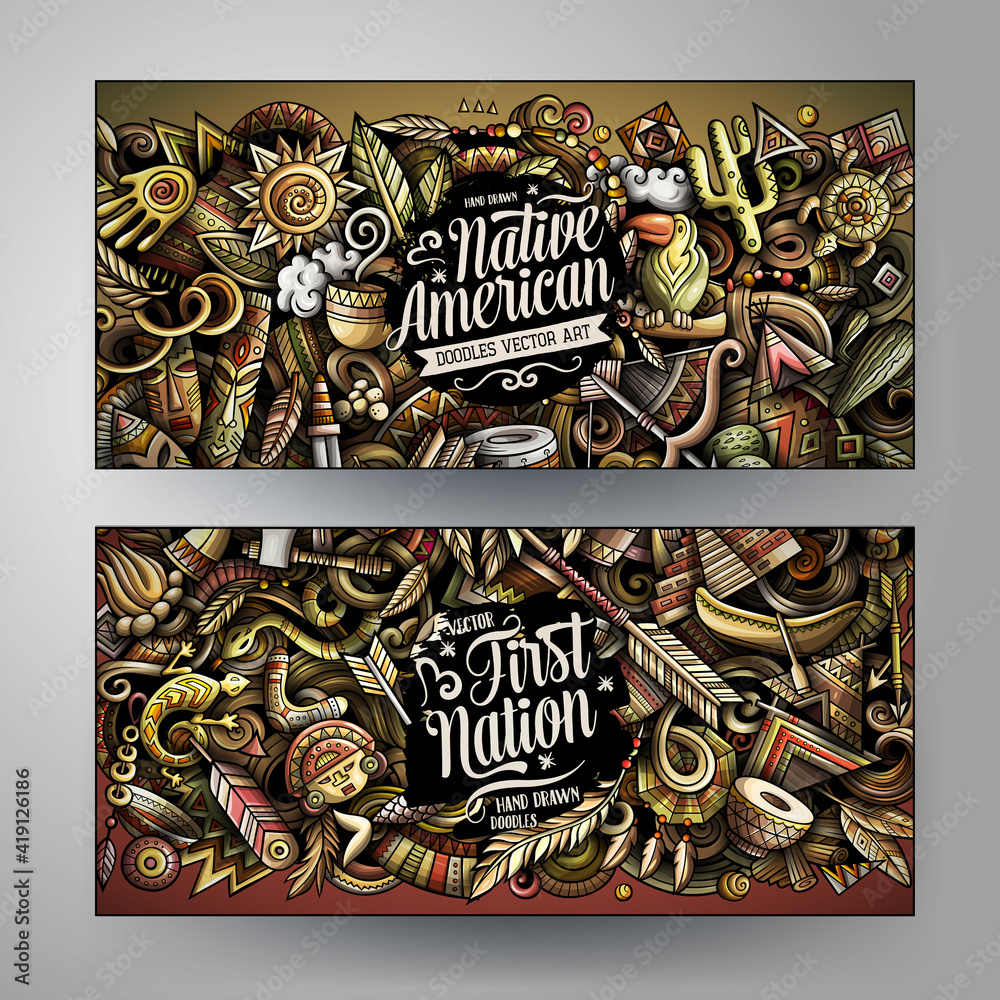 Cartoon cute colorful vector doodles Native American banners Stock ...