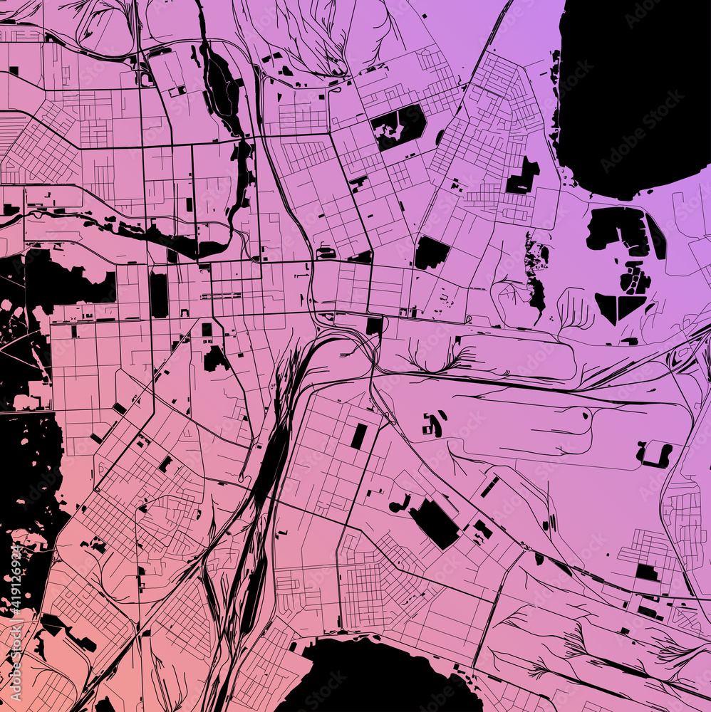 Chelyabinsk, Russia (RUS) - Urban vector city map with parks, rail and ...