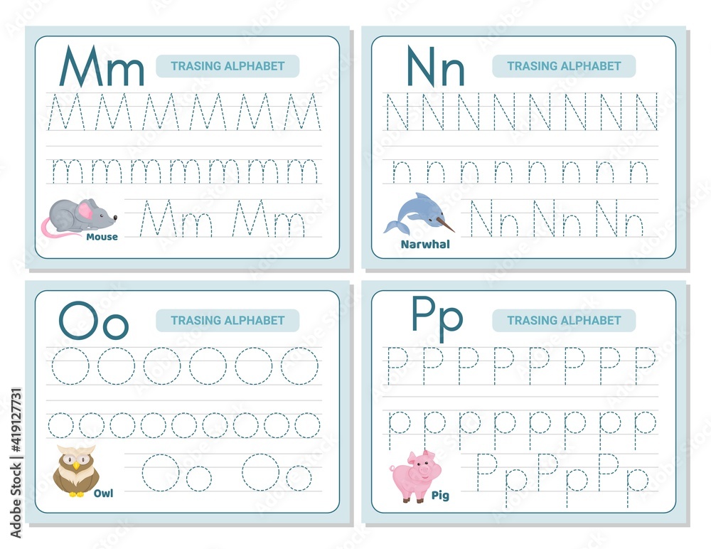 Alphabet tracing practice Letter M, N, N, O. Tracing practice worksheet ...