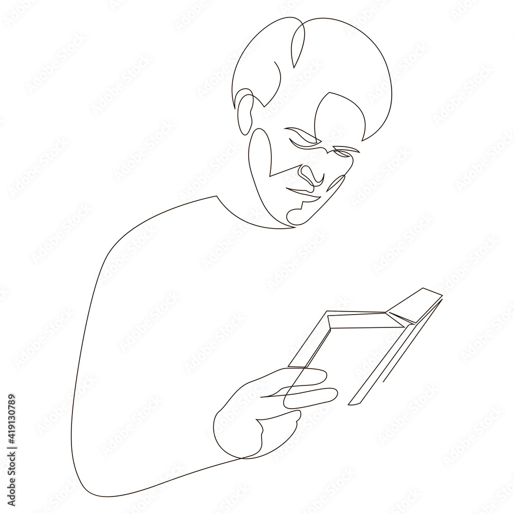 A man with a book in his hands, a student or a businessman. One line ...