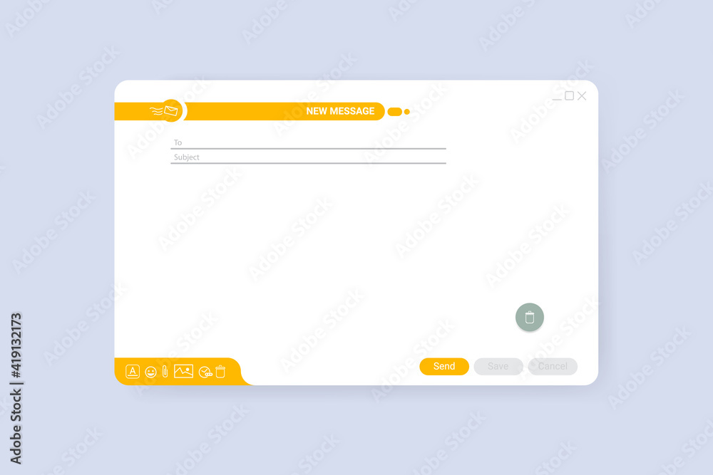 Email window template, new message orange interface mockup design ...