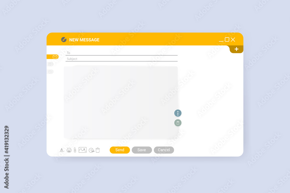 Email window template, new message orange interface mockup design ...