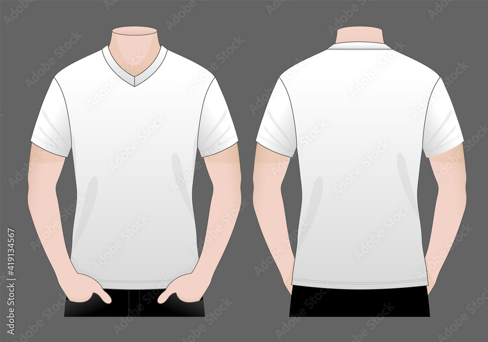Mens Blank White V Neck Shirt Vector For Template Front And Back View