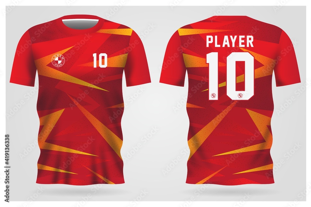 red orange sports jersey template for team uniforms and Soccer t shirt ...