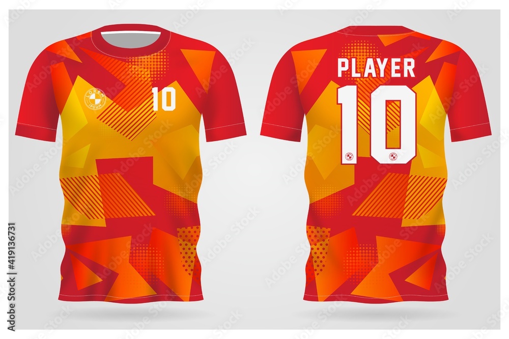 red orange sports jersey template for team uniforms and Soccer t shirt ...